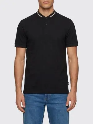 BOSS Cotton Polo Shirt With Striped Collar - Black