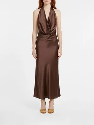 ROTATE BY BIRGER CHRISTENSEN Satin Halterneck Midi Dress - Brown