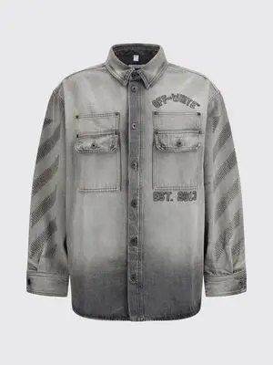 Off-White Cotton Denim Shirt With Logo Print