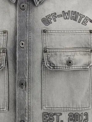Off-White Cotton Denim Shirt With Logo Print