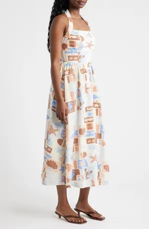 Moon River Printed Halter Midi Sundress