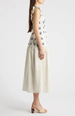 Moon River Floral Embroidered Sundress - Navy Multi