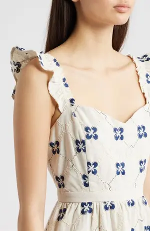 Moon River Floral Embroidered Sundress - Navy Multi