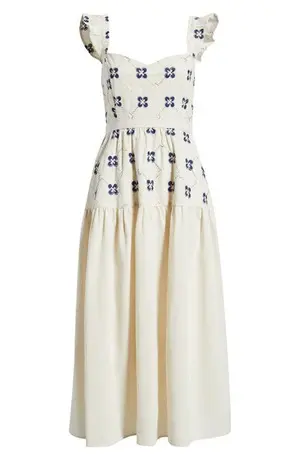 Moon River Floral Embroidered Sundress - Navy Multi