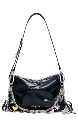 Desigual Charm Strap Faux Leather Shoulder Bag - Black