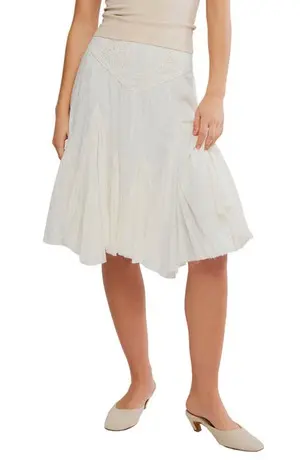 Free People Embroidered Godet Midi Skirt - Ivory