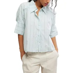 Free People Seaside Stripe Cotton Shirt - Sky Combo