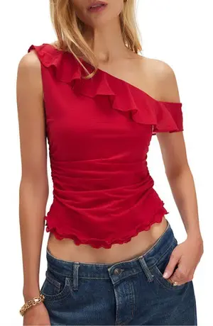 Free People Isla Ruffle One-shoulder Crop Top - Wild Berry