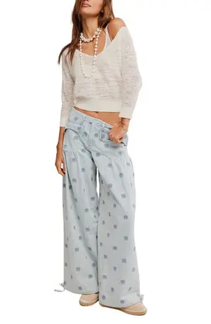 Free People Open Stitch Crop Linen Blend Sweater