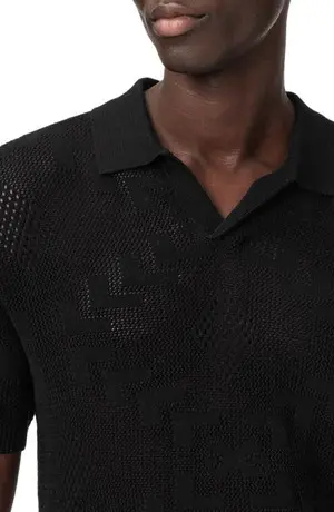 John Varvatos Corso Organic Cotton Diamond Crochet Polo - Black