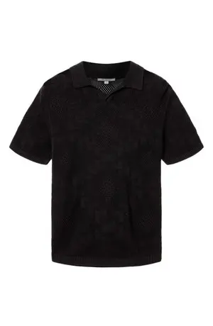 John Varvatos Corso Organic Cotton Diamond Crochet Polo - Black
