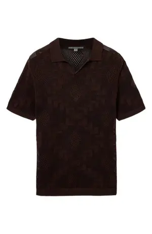 John Varvatos Corso Organic Cotton Diamond Crochet Polo - Brandy