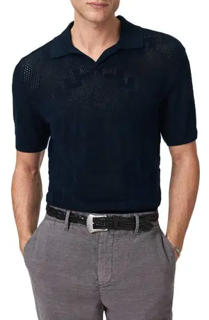 John Varvatos Corso Organic Cotton Diamond Crochet Polo - Deep Blue