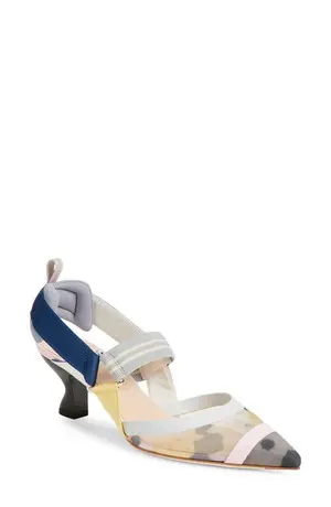 Fendi Colibri Floral Mesh Slingback Pumps - Grey Multi