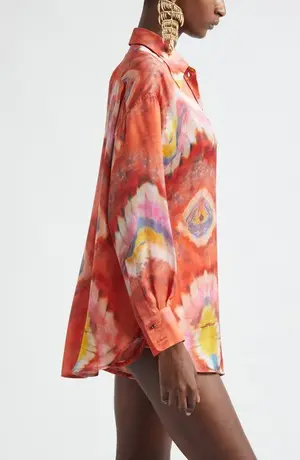 Zimmermann Kindred Spirit Alchemy Relaxed Silk Satin Button-up Shirt