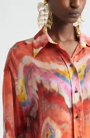 Zimmermann Kindred Spirit Alchemy Relaxed Silk Satin Button-up Shirt
