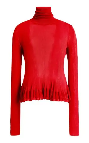 ASHLYN ASHLYN Merritt Knit Peplum Turtleneck Top Red
