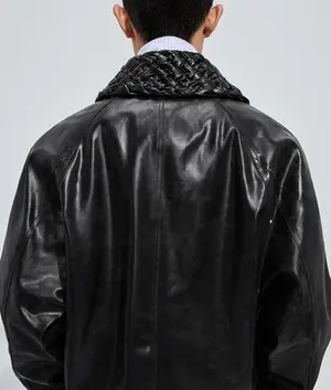 Bottega Veneta Cracked Leather Jacket - Double Black