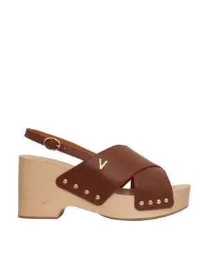 VIA ROMA 15 Leather Clog Sandals - Red