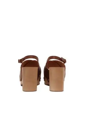 VIA ROMA 15 Leather Clog Sandals - Red