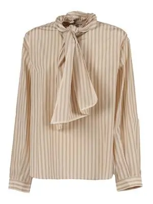 FORTE_FORTE Striped Taffeta Blouse With Removable Bow