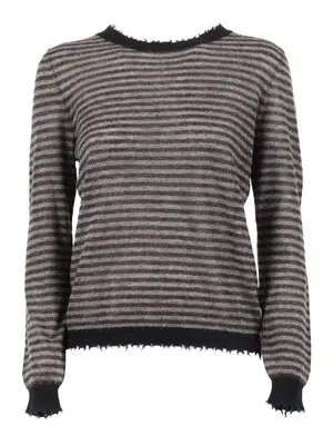 KANGRA Striped Crewneck Top With Fringed Trim - Other