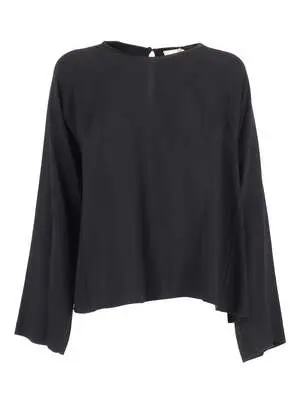 FORTE_FORTE Embroidered Long Sleeve Matte Satin Top