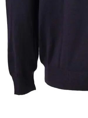 Fedeli Long Sleeve V-neck Knit Sweater - Blu