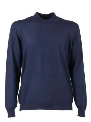 Fedeli Long Sleeve Knitted Mock Neck Sweater - Blu