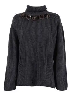 P.a.r.o.s.h High Neck Knit Top With Embroidery