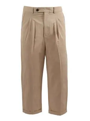 DR�LE DE MONSIEUR Cropped Pleated Cotton Trousers