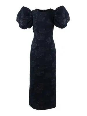 ROTATE BY BIRGER CHRISTENSEN Jacquard Puff Sleeve Midi Dress - Blu