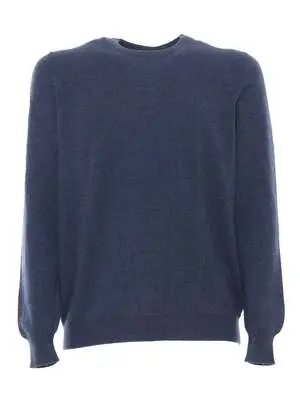 Fedeli Knitted Long Sleeve Crew Neck Sweater - Blu