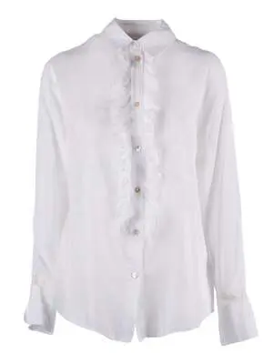 FORTE_FORTE Voile And Lace Shirt With Ruffle Detail - Blue