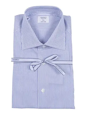 MAZZARELLI CAMICIE Slim Fit Striped Cotton Shirt - Blu