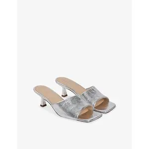 Sandro Crinkled-texture Metallic-leather Heeled Mules - Silver