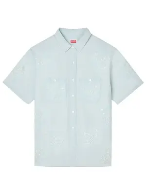 Kenzo Cartoon` Embroidered Short Sleeve Shirt - Blue