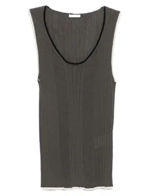 ROBERTO COLLINA Contrast-stitch Ribbed Top - Brown