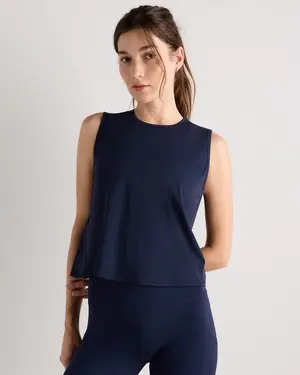 Quince Essential Run Cropped Muscle Tank Top - Deep Navy