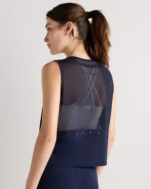 Quince Essential Run Cropped Muscle Tank Top - Deep Navy