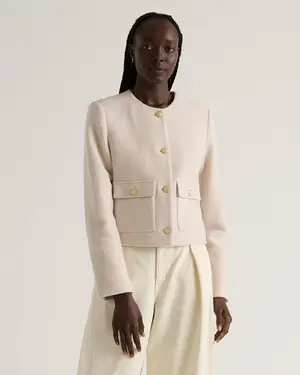 Quince 100% Merino Wool Collarless Cropped Jacket - Heather Bone