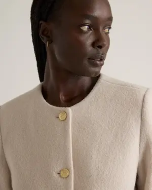 Quince 100% Merino Wool Collarless Cropped Jacket - Heather Bone