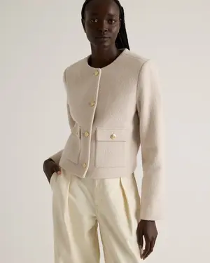 Quince 100% Merino Wool Collarless Cropped Jacket - Heather Bone