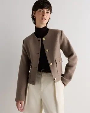 Quince Collarless Cropped Jacket - Heather Elm