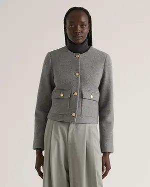 Quince Collarless Cropped Jacket - Heather Grey