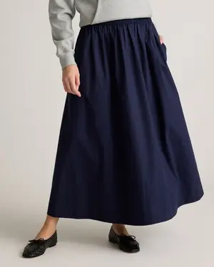 Quince Organic Cotton Poplin A-line Maxi Skirt - Navy