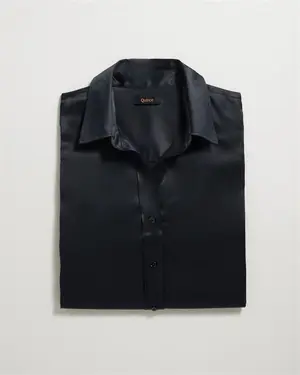 Quince Silk Three-quarter Sleeve Shirt - Black