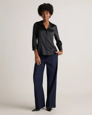 Quince Silk Three-quarter Sleeve Shirt - Black