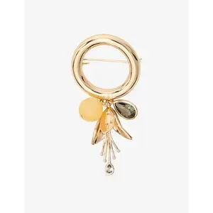 Maje Round Tulip Brass Brooch - Gold