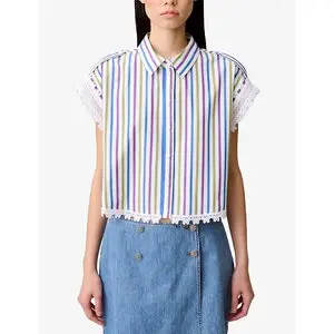 Claudie Pierlot Striped Lace-trimmed Cotton Shirt